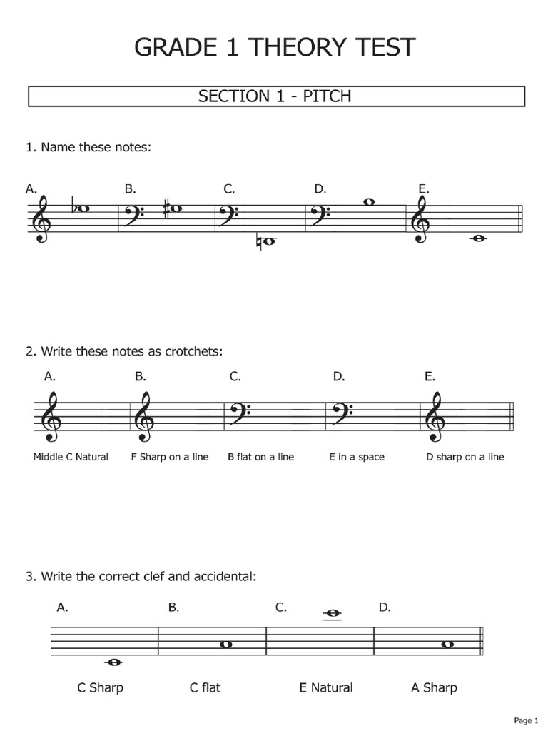 Grade 1 Theory Exam | PDF