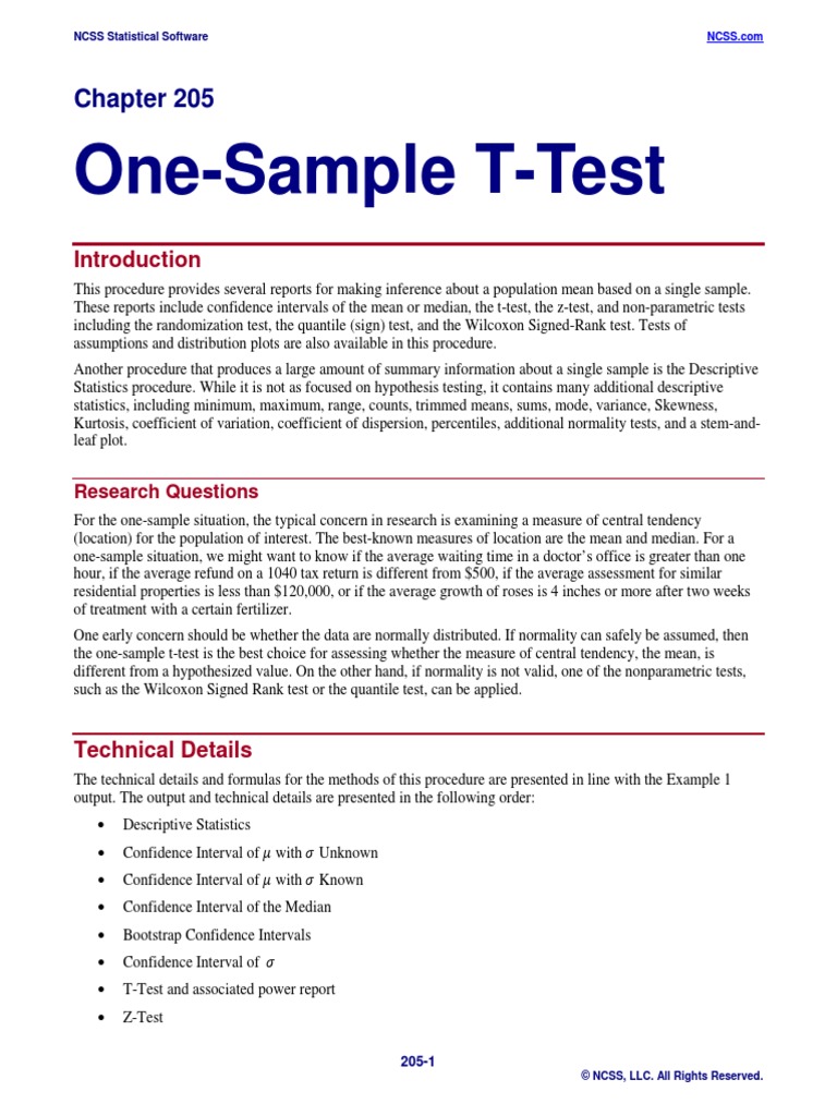 One-Sample T-Test: Research Questions | PDF | Resampling (Statistics ...