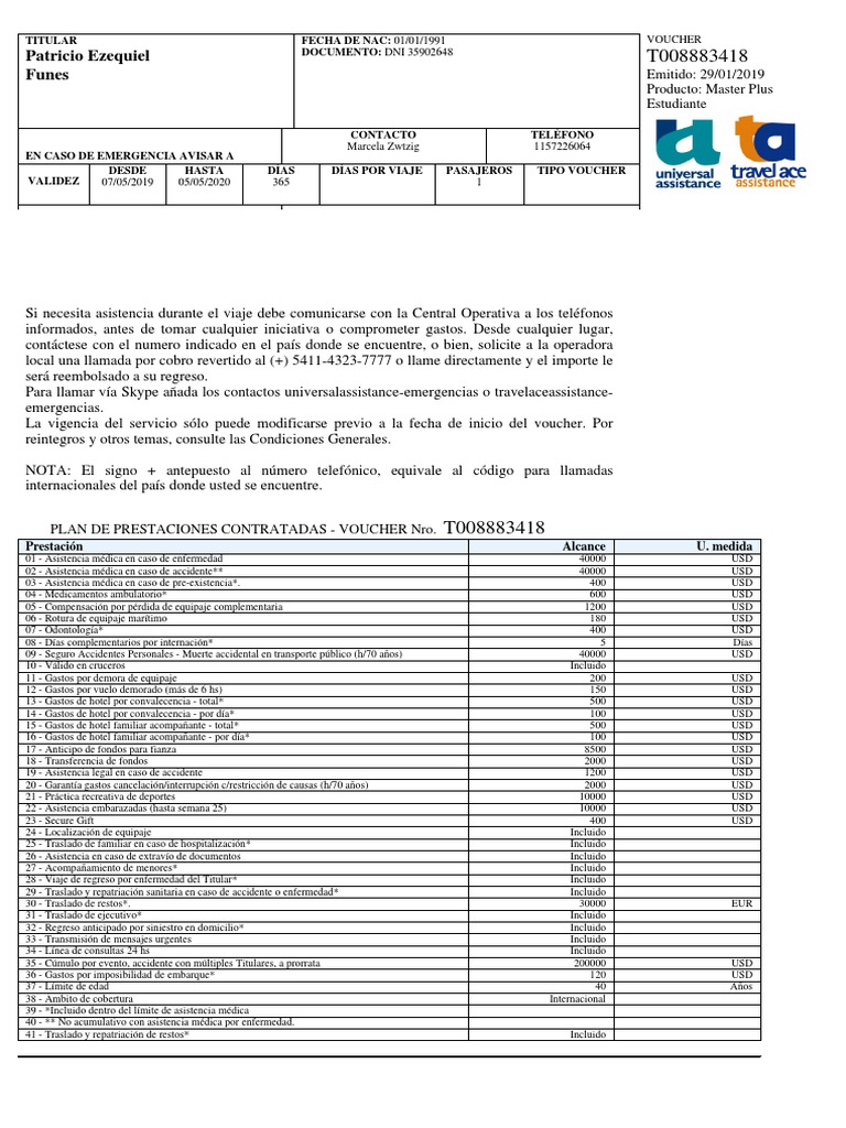 Voucher Universal Assistance | PDF | Privacidad de la información ...