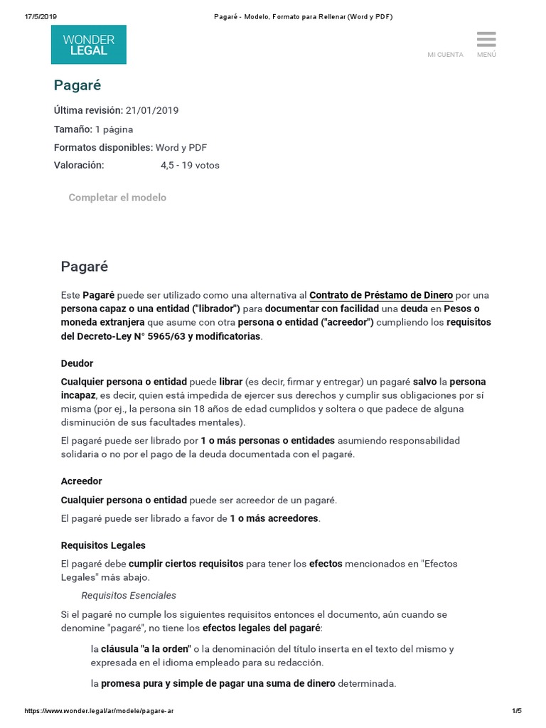 Pagaré - Modelo, Formato Para Rellenar (Word y PDF) | Deuda | Pagos