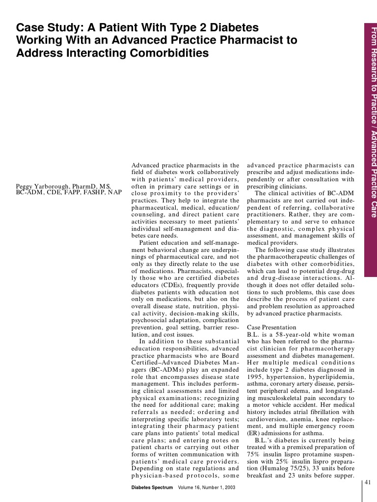 Case Study: A Patient With Type 2 Diabetes Working With An Advanced ...