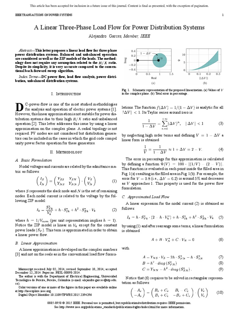 A Linear Three-Phase Load Flow For Power Distribution Systems | PDF ...