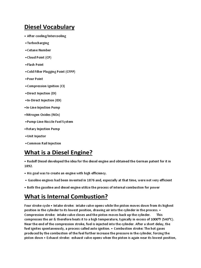 Diesel Vocabulary | PDF | Diesel Engine | Fuel Injection