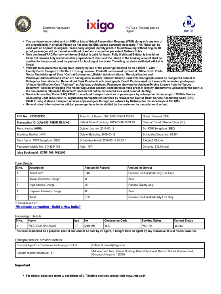 Instructions and Guidelines for Electronic Railway Ticket | PDF ...