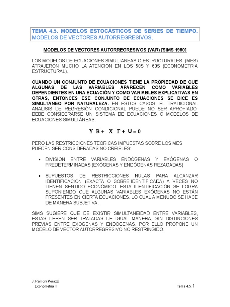 Modelos VAR en Series de Tiempo | PDF | Econometría | Análisis estadístico