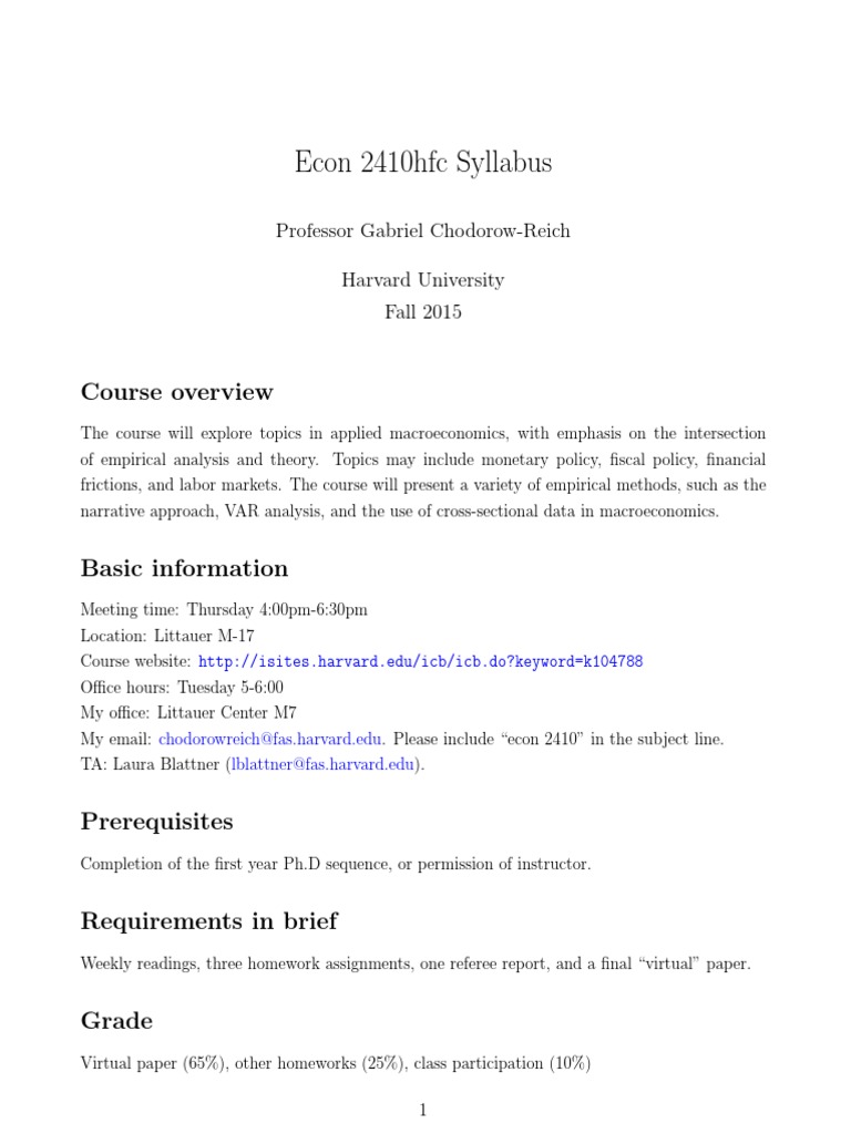 Econ 2410: Macroeconomics Syllabus | PDF | Macroeconomics | Economics