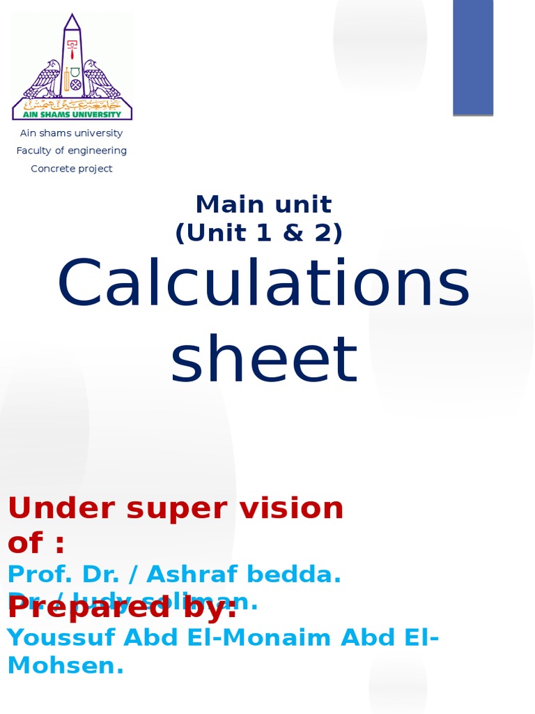 Calculations Sheet: Under Super Vision Of: Prepared by | PDF | Building ...