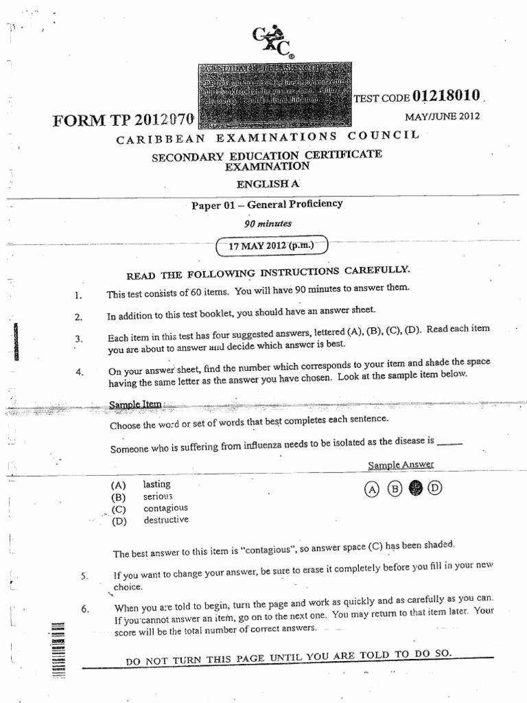 CSEC English a January 2010 P1