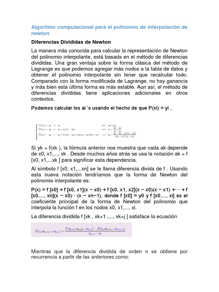 Algoritmo Computacional para El Polinomio de Interpolación de Newton ...