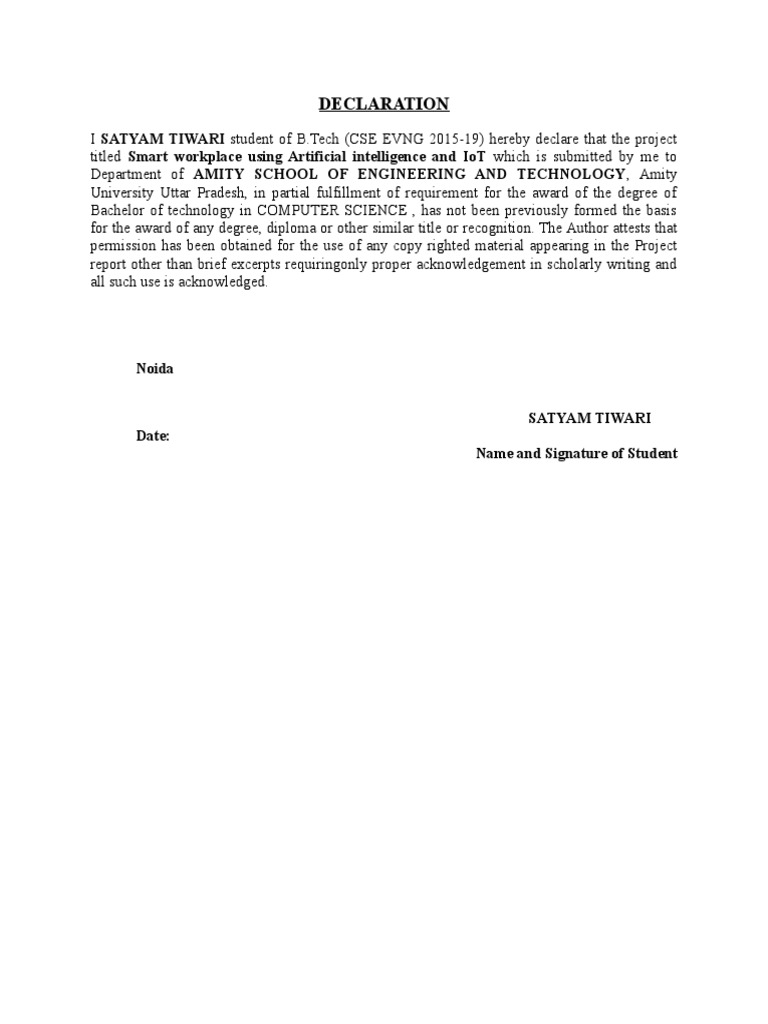 Student Project Declarations and Certifications for "Smart Workplace ...