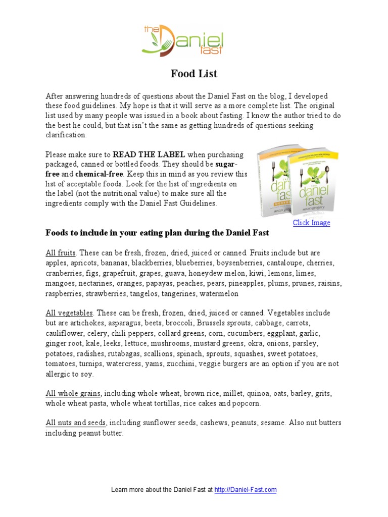 Daniel Fast Food List 2019 PDF | PDF | Drink | Whole Grain