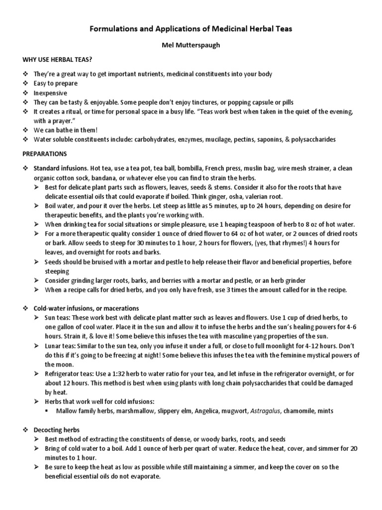 Herbal Tea Blending NOTES | PDF | Herbalism | Cough