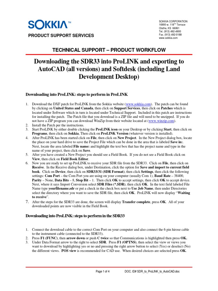 Downloading SDR33 Data into ProLINK and Exporting to AutoCAD, Softdesk ...