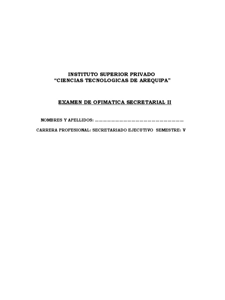 Examen Ofimatica Secretarial II | PDF | Point and Click | Hoja de cálculo