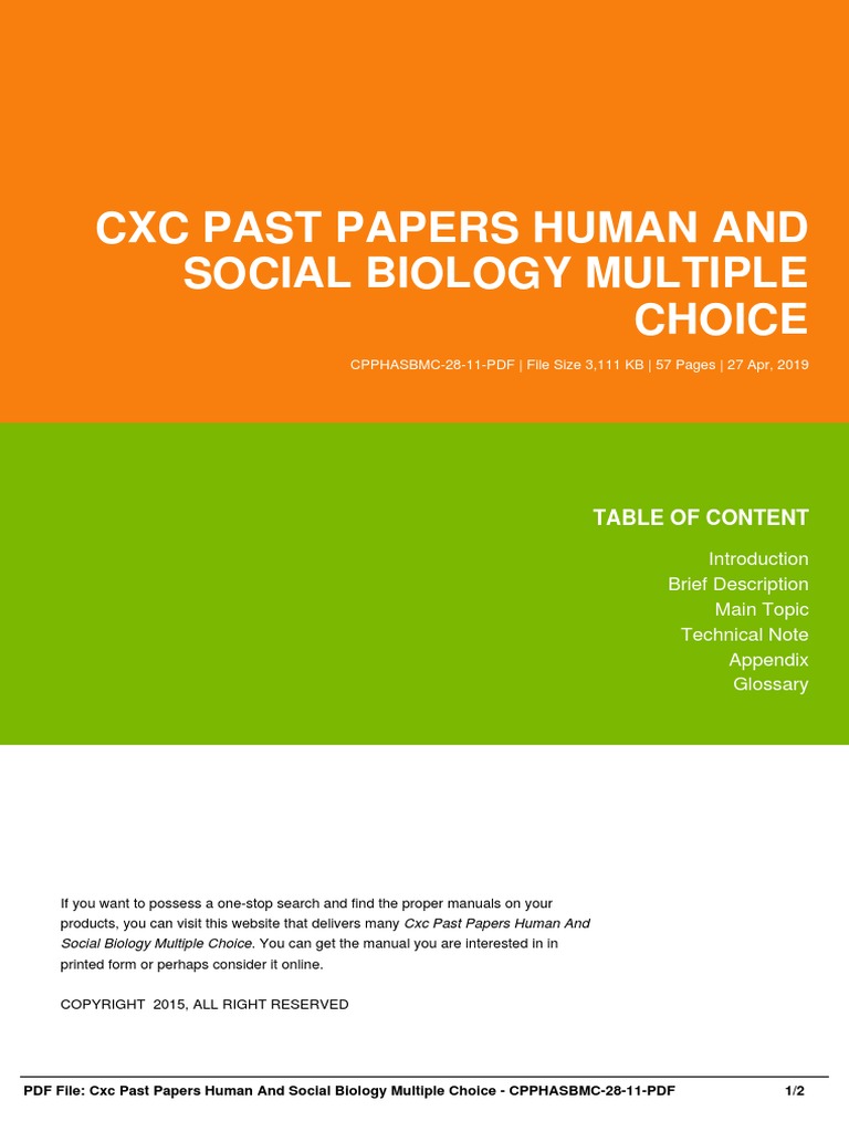 CXC Past Papers Human and Social Biology Multiple Choice: Table of ...