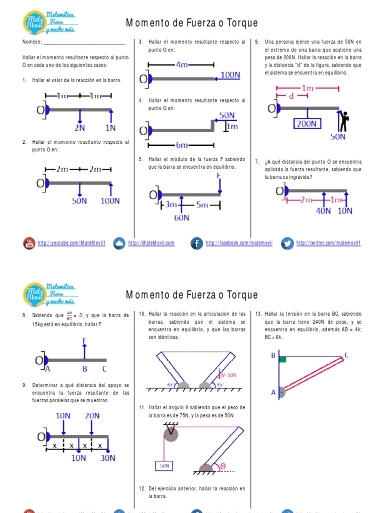Momento-de-fuerza-o-torque-ejercicios-propuestos-PDF.pdf | Fuerza | Física