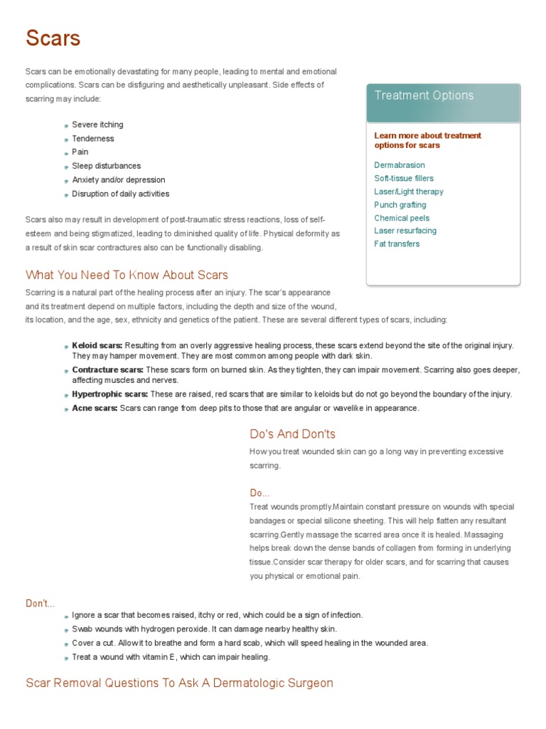 Scars: What You Need To Know About Scars | PDF | Scar | Medical Specialties