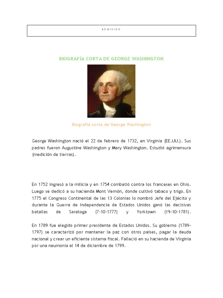 Breve biografía de George Washington | PDF | Historia