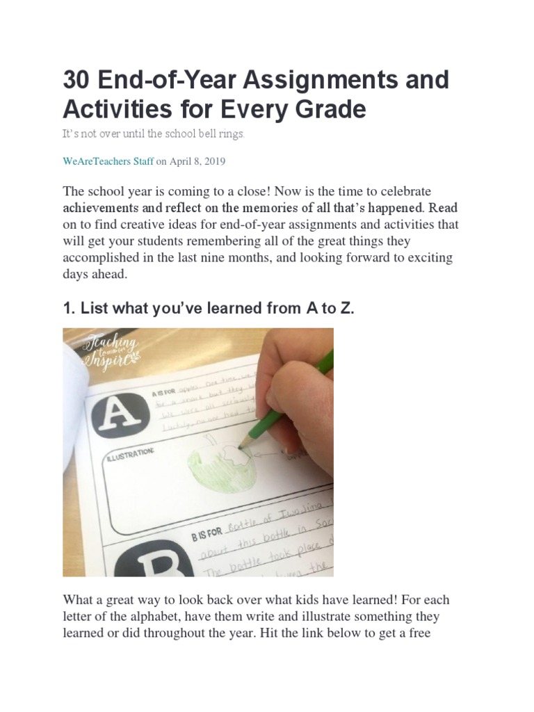 30 End-of-Year Assignments and Activities For Every Grade: 1. List What ...