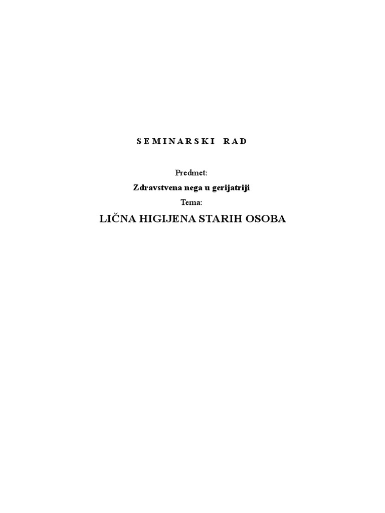 Licna Higijena Starih Osoba | PDF