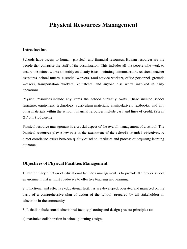 Managing Physical Resources in Schools | PDF | Schools | Classroom