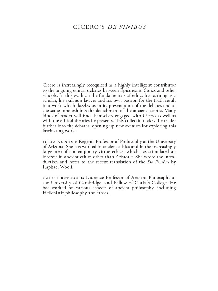 Julia Annas, Gábor Betegh - Cicero's de Finibus - Philosophical Approaches-Cambridge University ...