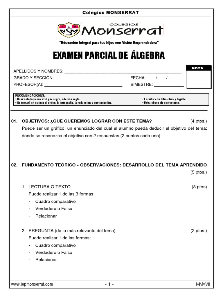 Formato de Examen 2019 | PDF | Cognición | Aprendizaje