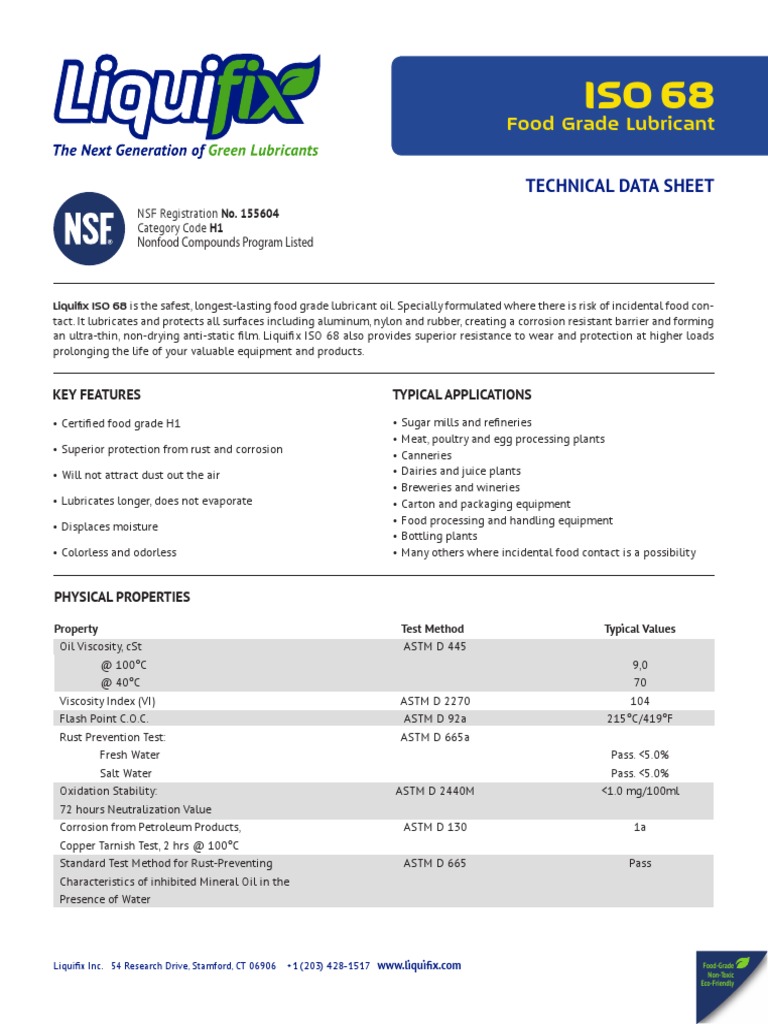 Liquifix ISO 68 Food Grade Lubricant | PDF | Lubricant | Rust