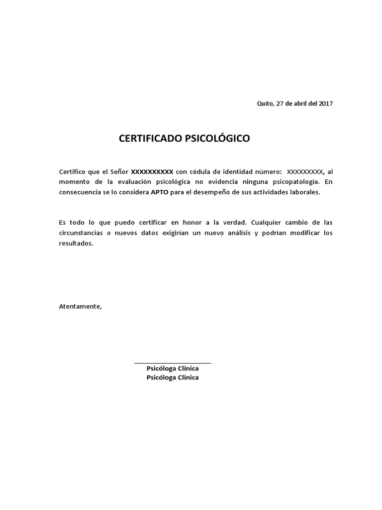 Modelo Certificado Psicología | PDF | Psicología Aplicada | Sicología