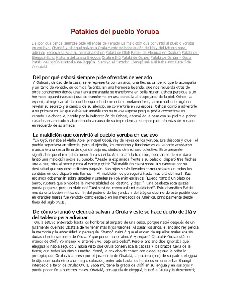 Patakíes Del Pueblo Yoruba | PDF | Santeria
