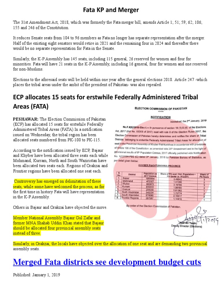 Fata KP Merger | PDF | Federally Administered Tribal Areas | Khyber ...