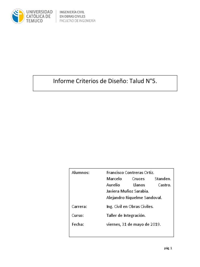 Informe Criterios de Diseño Talud 5 | PDF | Informática y tecnología de la información