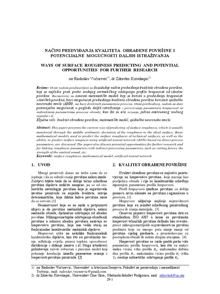 Kvalitet Obradjene Povrsine PDF | PDF