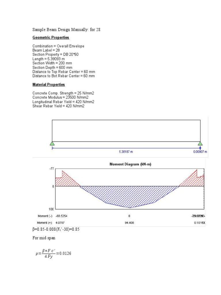 Sample Beam Design Manually: For 28: Geometric Properties | PDF ...