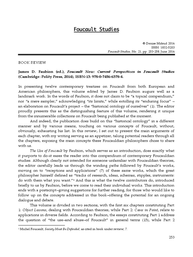 James D. Faubion (Ed.), Foucault Now: Current Perspectives in Foucault ...