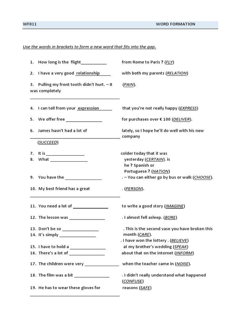 Derivational Morphemes - Exercise | PDF | Linguistic Morphology ...