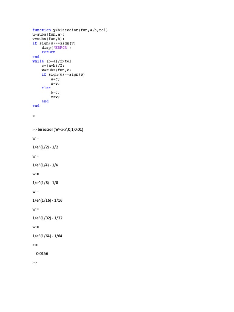 Bisection Method MATLAB Function | PDF