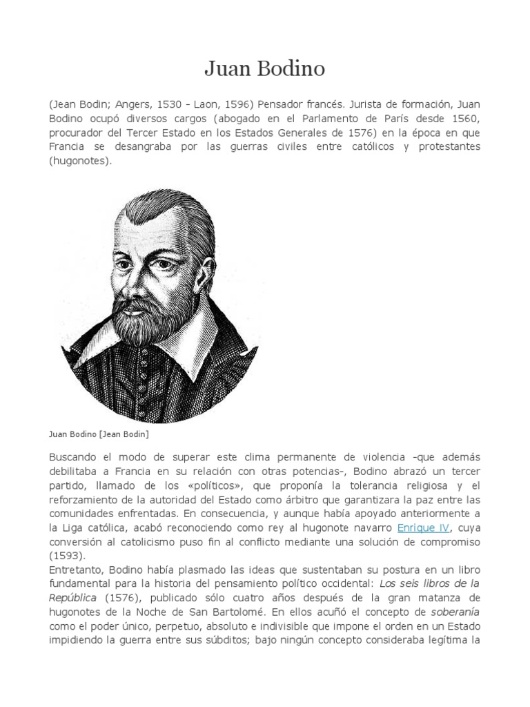 Biografía de Juan Bodino y su pensamiento | PDF | Soberanía | Estado ...