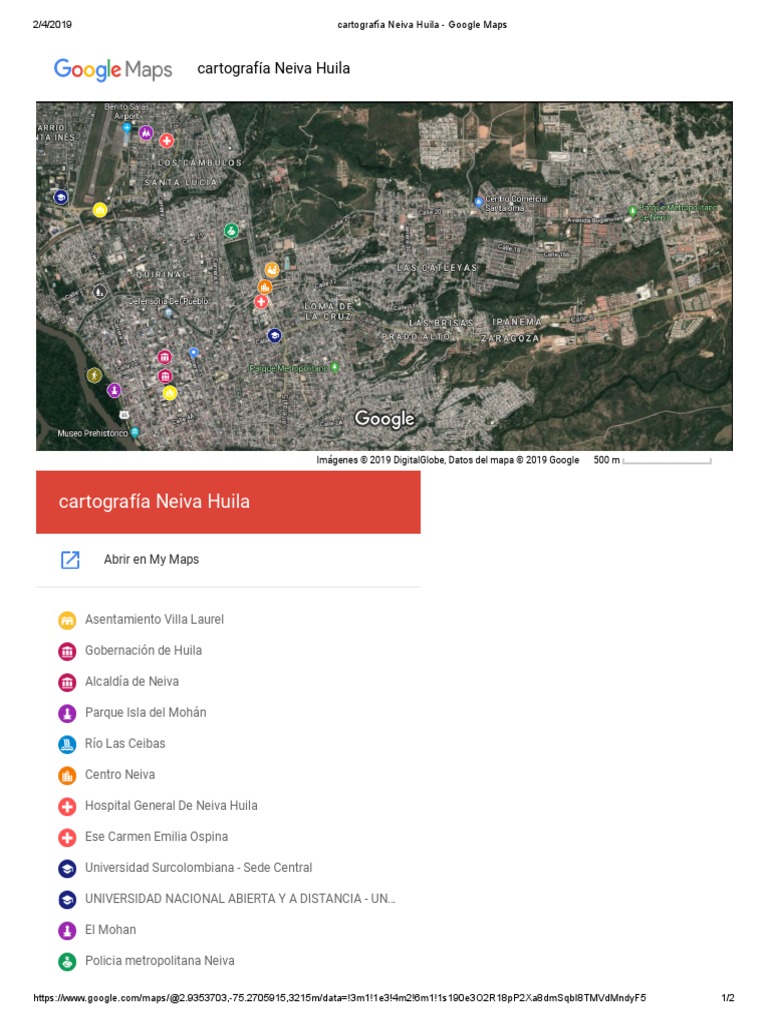 Cartografía Neiva Huila - Google Maps | PDF