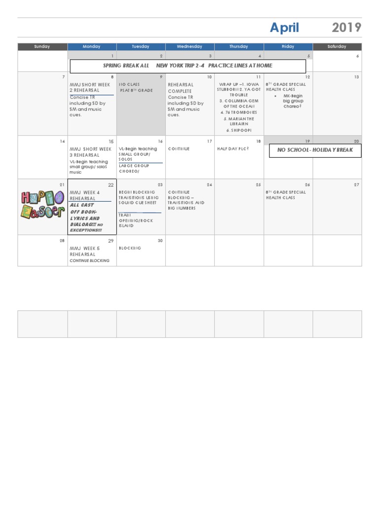 Music Man April Rehearsal Calendar | PDF | Leisure