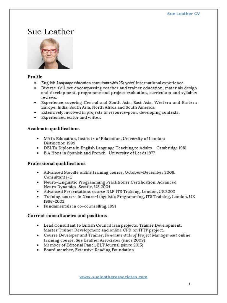 Sue Leather CV | Download Free PDF | Teachers | English As A Second Or ...