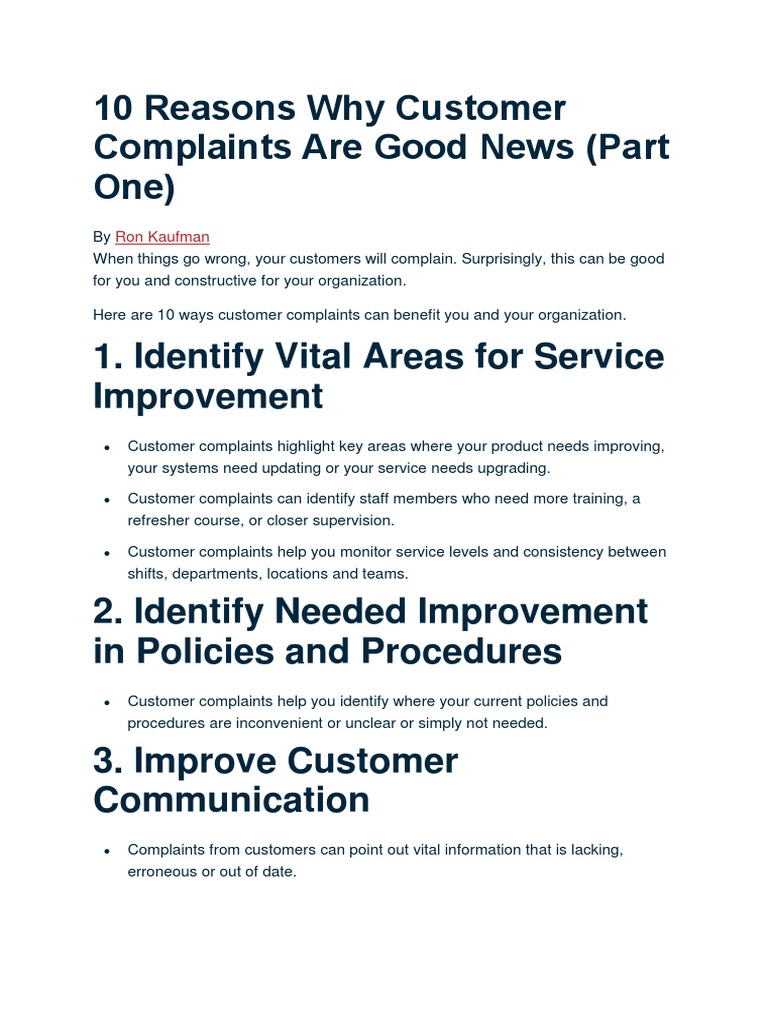 10 Reasons Why Customer Complaints Are Good News | PDF | Intelligence ...