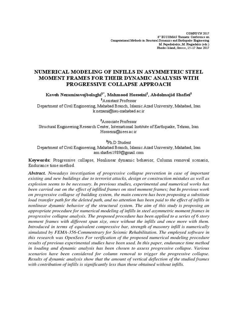 Numerical Modeling of Infills in Asymmetric Steel Moment Frames For Their Dynamic Analysis With ...