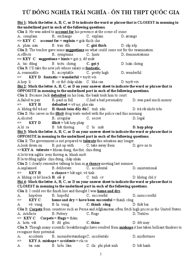 Tu Dong Nghia Tu Trai Nghia On Thi THPT QG | PDF | Nature