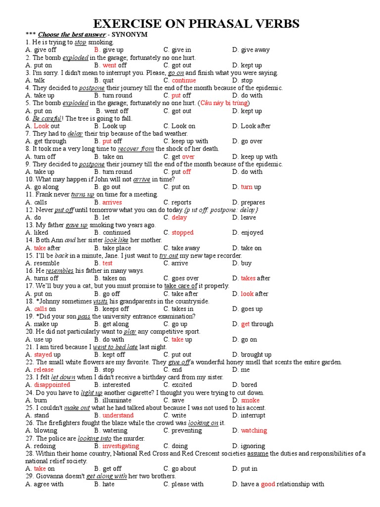 Exercise On Phrasal Verbs | PDF