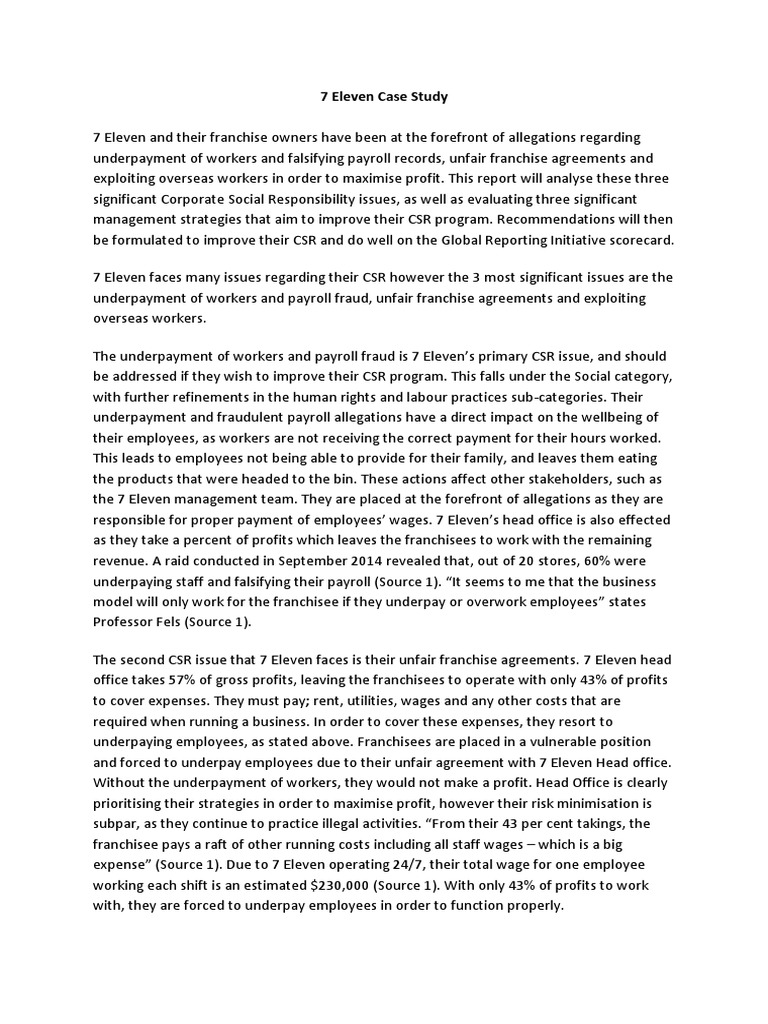 7 Eleven CSR Issues and Recommendations | PDF | Corporate Social ...