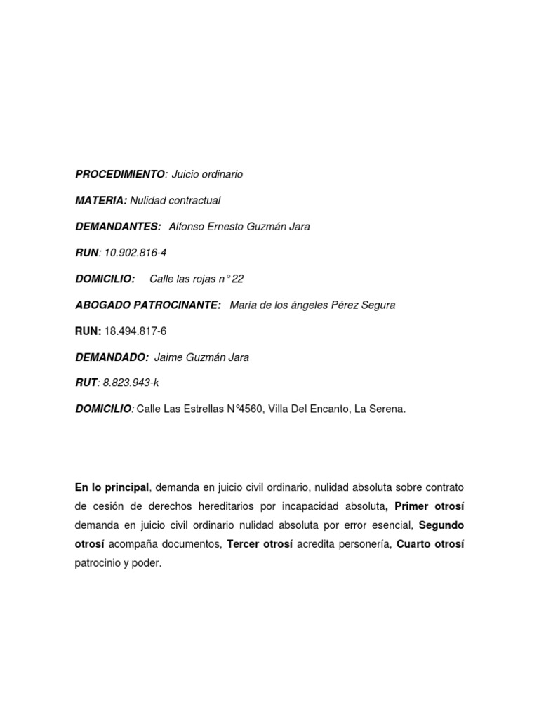 modelo demanda civil chile | Demanda judicial | Ley común