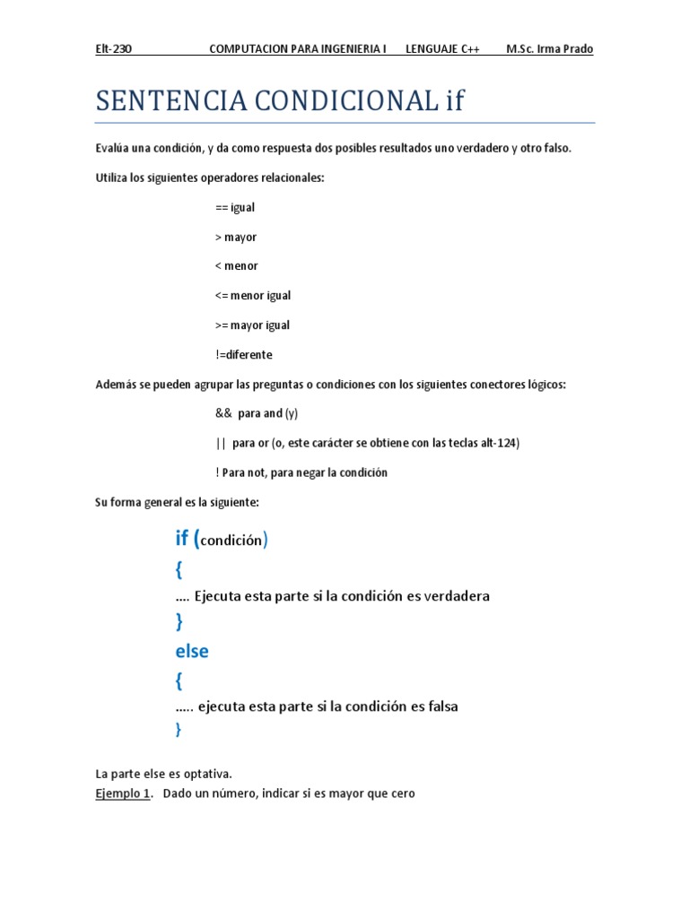 Sentencia Condicional If | PDF | C ++ | Lenguaje de programación