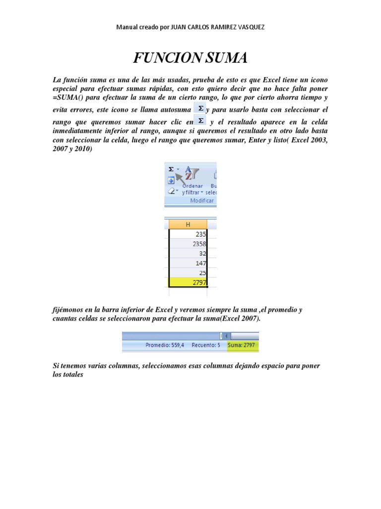 Clase 1 - Funcion Suma PDF | PDF | Microsoft Excel | Point and Click