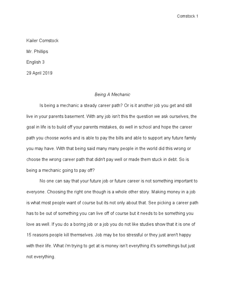 Kailer Comstock Research Essay | PDF | Business